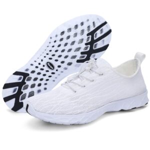 racqua mens womens lightweight quick drying aqua water shoes athletic sport walking shoes swimming shoes white 8 women/7 men