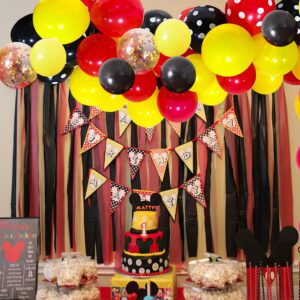 Mickey Mouse Balloons Garland Arch Kit, 100pcs Red Black Yellow Confetti Balloons for Cartoon Mouse Theme Birthday Party Supplies Decorations