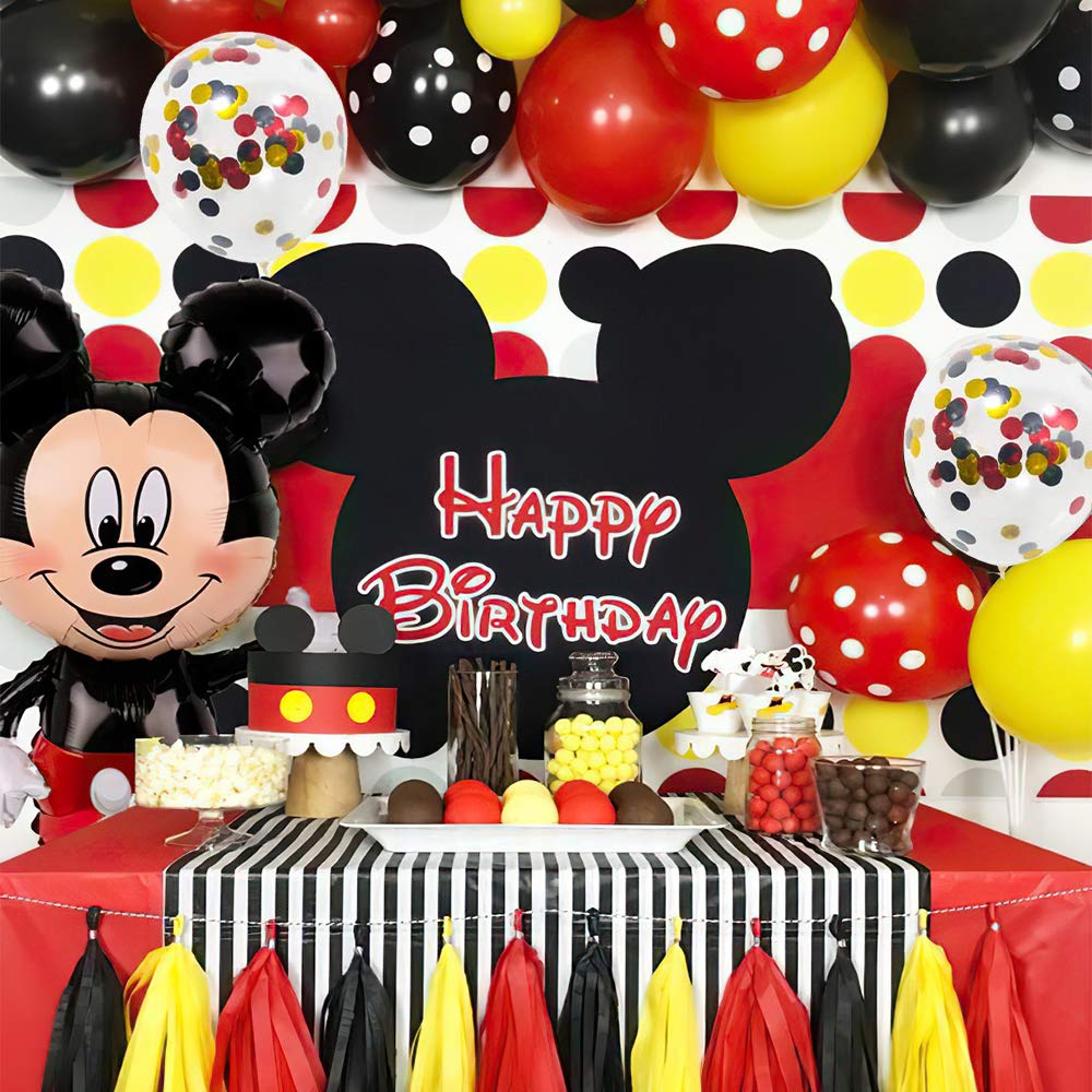 Mickey Mouse Balloons Garland Arch Kit, 100pcs Red Black Yellow Confetti Balloons for Cartoon Mouse Theme Birthday Party Supplies Decorations