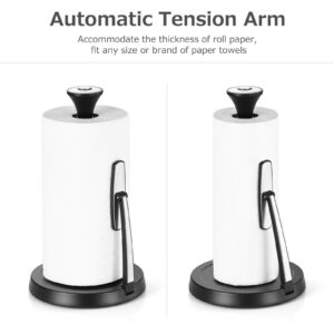 Tension Arm Paper Towel Holder, Hystun Single Tear Paper Towel Holder Countertop Standing Paper Towel Holder Easy to Tear Paper Stainless Steel Paper Towel Holder for Kitchen & Dining Room Table