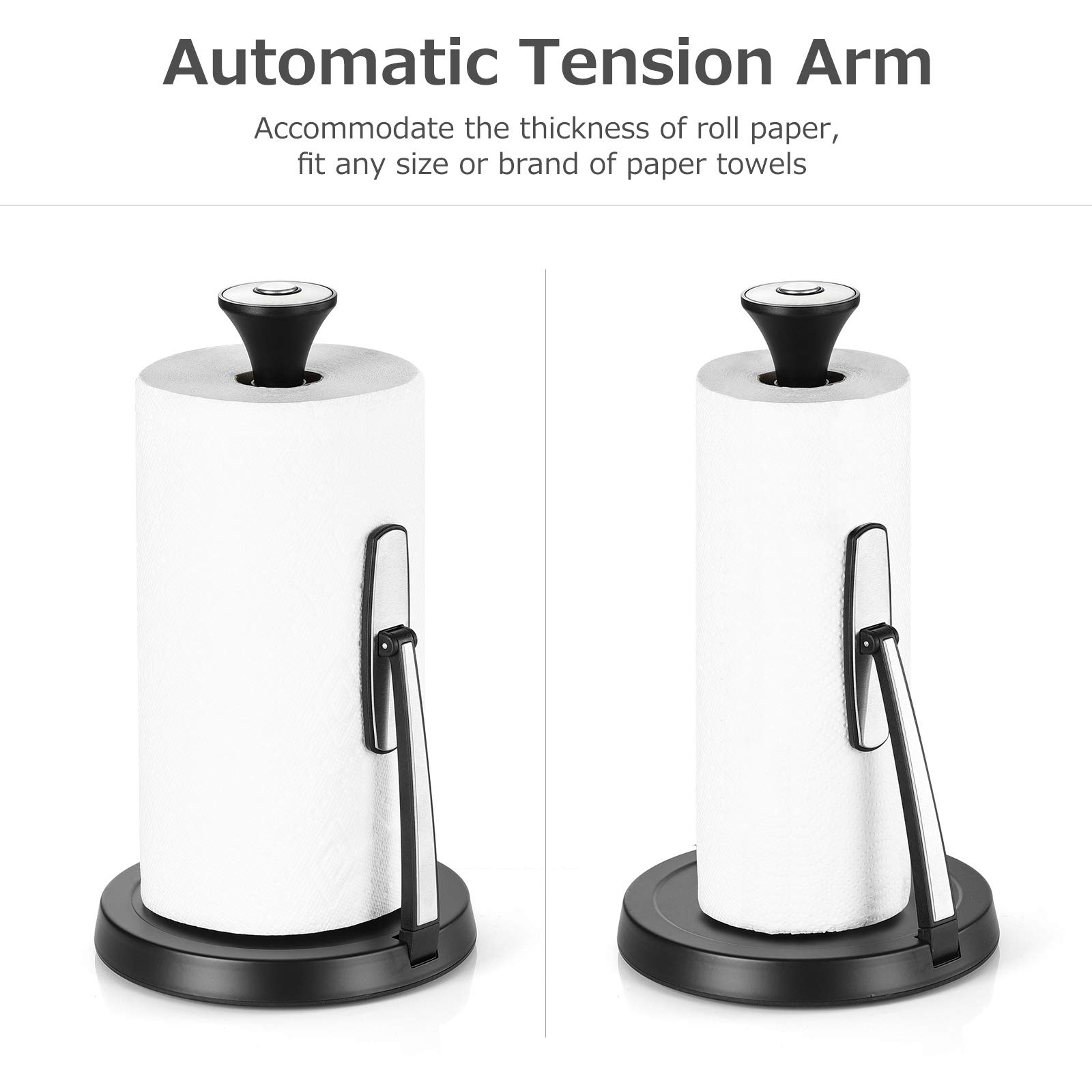 Tension Arm Paper Towel Holder, Hystun Single Tear Paper Towel Holder Countertop Standing Paper Towel Holder Easy to Tear Paper Stainless Steel Paper Towel Holder for Kitchen & Dining Room Table