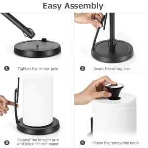 Tension Arm Paper Towel Holder, Hystun Single Tear Paper Towel Holder Countertop Standing Paper Towel Holder Easy to Tear Paper Stainless Steel Paper Towel Holder for Kitchen & Dining Room Table