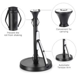 Tension Arm Paper Towel Holder, Hystun Single Tear Paper Towel Holder Countertop Standing Paper Towel Holder Easy to Tear Paper Stainless Steel Paper Towel Holder for Kitchen & Dining Room Table