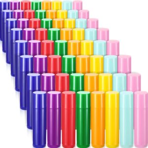 maitys 64 pieces lip balm 5 ml empty containers refillable rotatable plastic lipstick tubes diy lip gloss balm tube holder for diy cosmetic, 8 colors