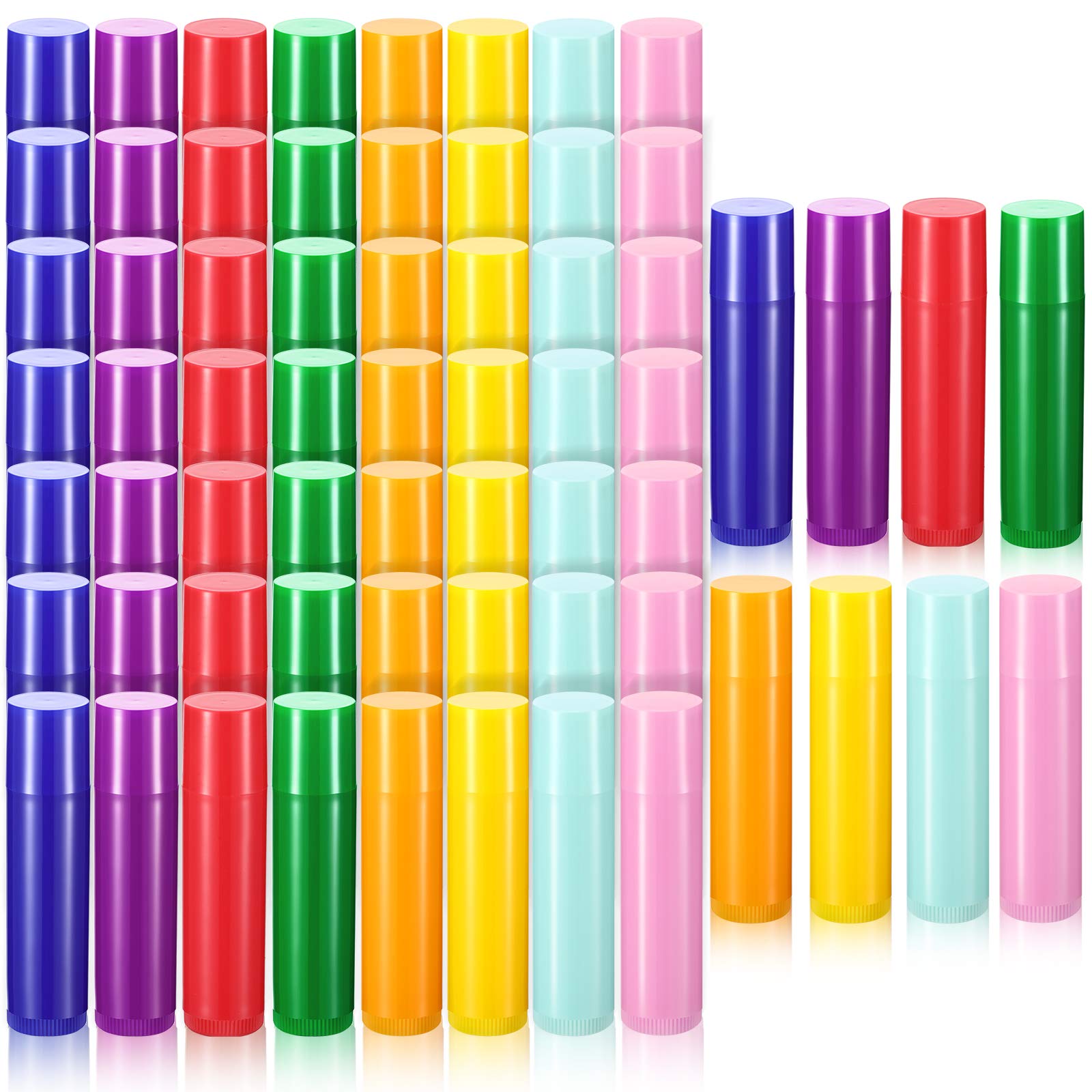 Maitys 64 Pieces Lip Balm 5 ml Empty Containers Refillable Rotatable Plastic Lipstick Tubes DIY Lip Gloss Balm Tube Holder for DIY Cosmetic, 8 Colors