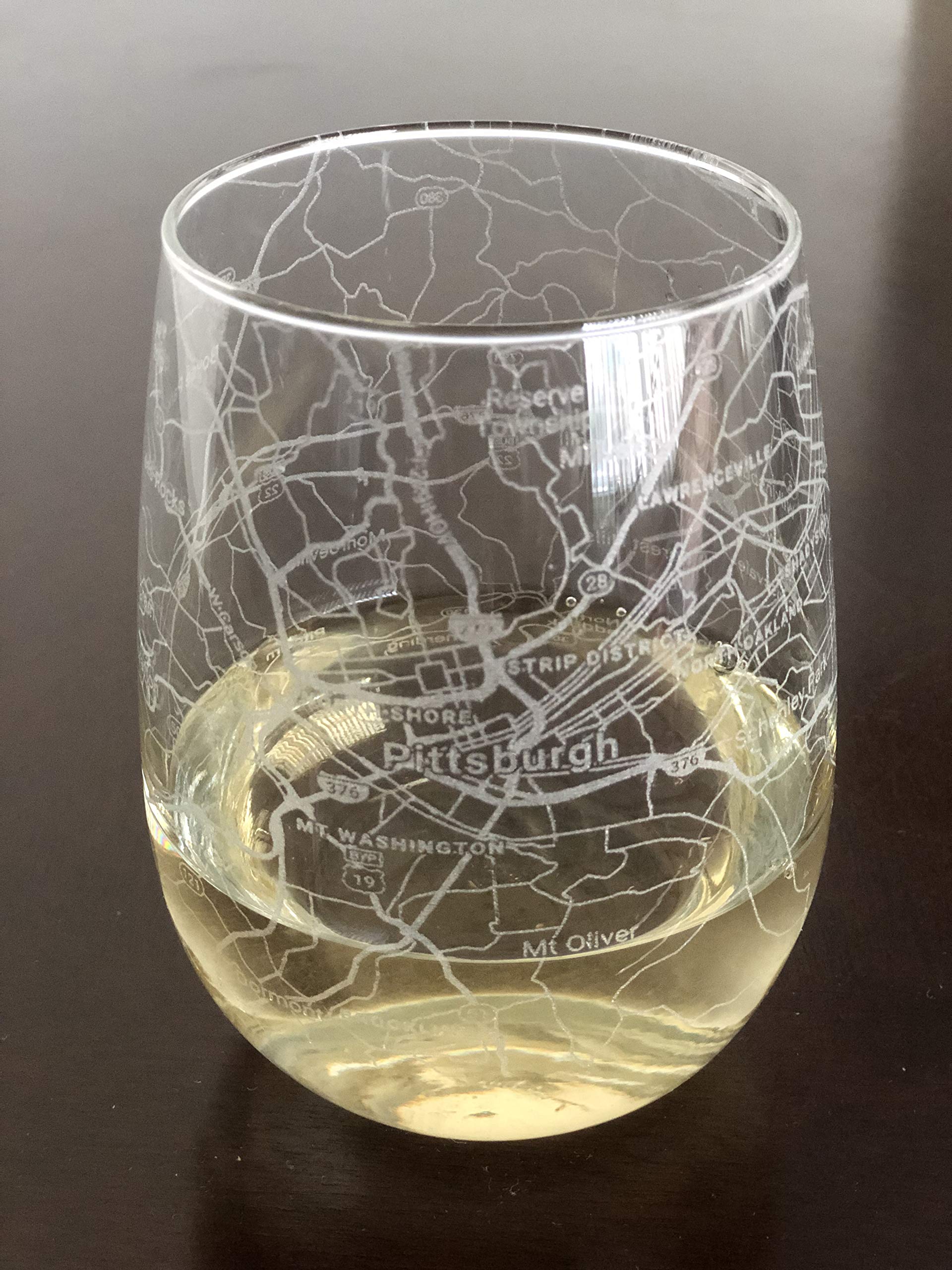 Stemless 17oz Wine Glass Urban City Map Pittsburgh Pennsylvania