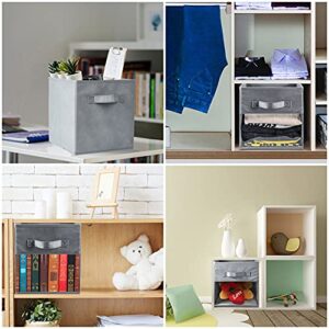 6 Pcs Foldable Fabric Storage Cubes, 11 Inch Cube Storage Bins, Cubby Storage Bins, Shelf Baskets with 2 Durable Handles and Clear Window, for Clothes, Toys, Books, Closet, Shelf, Kids Room, Grey