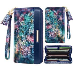 coco rossi women wallets multi card case wallet clutch wallet card holder organizer ladies purse floral tassel wrist strap purse,mandala nebula