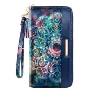 Coco Rossi Women Wallets Multi Card Case Wallet Clutch Wallet Card Holder Organizer Ladies Purse Floral Tassel Wrist strap Purse,Mandala Nebula