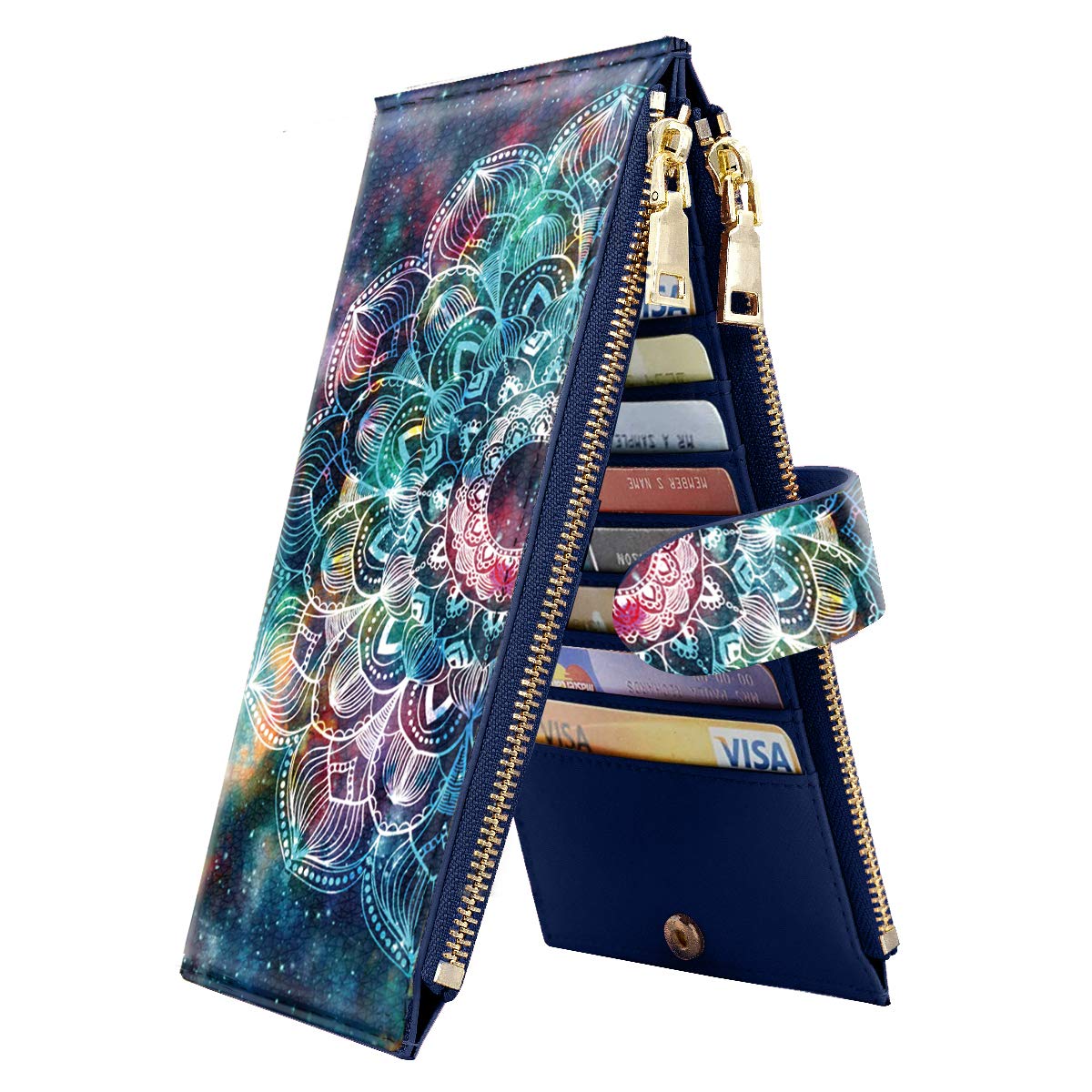 Coco Rossi Wallets for Women Floral Pattern Wallet Multi Card Organizer Bifold Wallet with Zipper Pocket,Mandala Nebula