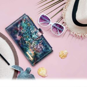 Coco Rossi Wallets for Women Floral Pattern Wallet Multi Card Organizer Bifold Wallet with Zipper Pocket,Mandala Nebula