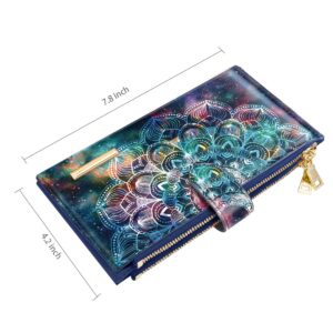 Coco Rossi Wallets for Women Floral Pattern Wallet Multi Card Organizer Bifold Wallet with Zipper Pocket,Mandala Nebula