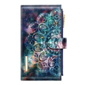 Coco Rossi Wallets for Women Floral Pattern Wallet Multi Card Organizer Bifold Wallet with Zipper Pocket,Mandala Nebula