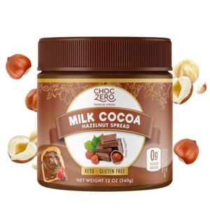 choczero milk chocolate hazelnut spread - keto friendly, no sugar added, best low carb dessert, perfect topping for almond flour pancakes, naturally sweetened with monk fruit (1 jar, 12 oz)