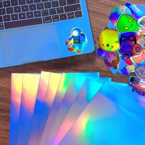 30 Sheets Holographic Printable Sticker Paper 8.25 x 11.7 inch Waterproof Sticker Paper Rainbow Vinyl Sticker Paper for Inkjet/Laser Printer