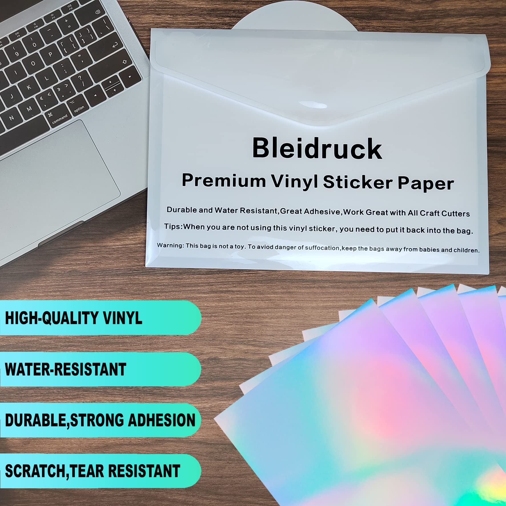 30 Sheets Holographic Printable Sticker Paper 8.25 x 11.7 inch Waterproof Sticker Paper Rainbow Vinyl Sticker Paper for Inkjet/Laser Printer