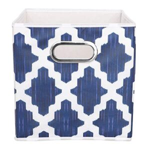 home basics sb51406 collapsible storage bin, 10.5'' x 10.5'' x 10.5'' (26.7 x 26.7 x 26.7 cm), ornate lattice weave (navy blue)