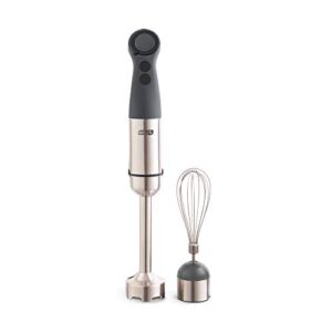 dash chef series immersion hand blender, 5 speed stick blender with stainless steel blades, whisk attachment and recipe guide – cool grey