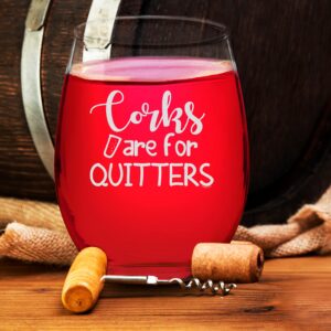 Veracco Corks are for Quitters Funny Birthday Gift Bachelor Party Favors Stemless Wine Glass (Clear, Glass)