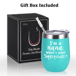 Lifecapido Nana Gifts for Grandma, I'm A Nana Wine Tumbler, Mother’s day Birthday Gifts for Grandmother Nana Granny Mimi Women, 12Oz Stainless Steel Insulated Tumbler with Lids and Straws, Mint