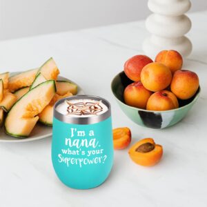 Lifecapido Nana Gifts for Grandma, I'm A Nana Wine Tumbler, Mother’s day Birthday Gifts for Grandmother Nana Granny Mimi Women, 12Oz Stainless Steel Insulated Tumbler with Lids and Straws, Mint