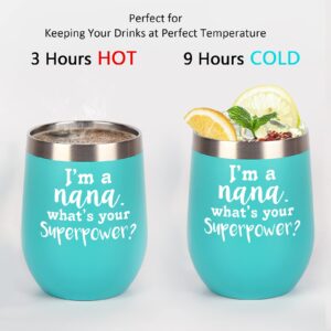 Lifecapido Nana Gifts for Grandma, I'm A Nana Wine Tumbler, Mother’s day Birthday Gifts for Grandmother Nana Granny Mimi Women, 12Oz Stainless Steel Insulated Tumbler with Lids and Straws, Mint