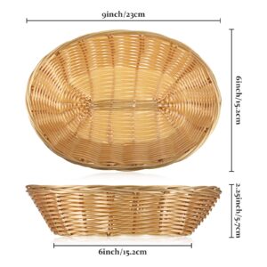 12 Pieces Oval Basket Food Storage Basket Woven Empty Basket Fruit Basket Gift Baskets with 60 Colorful Pull Bows and 30 Clear Gift Bags for Kitchen, Restaurant (Beige, 9 x 6 x 2.24 Inches)