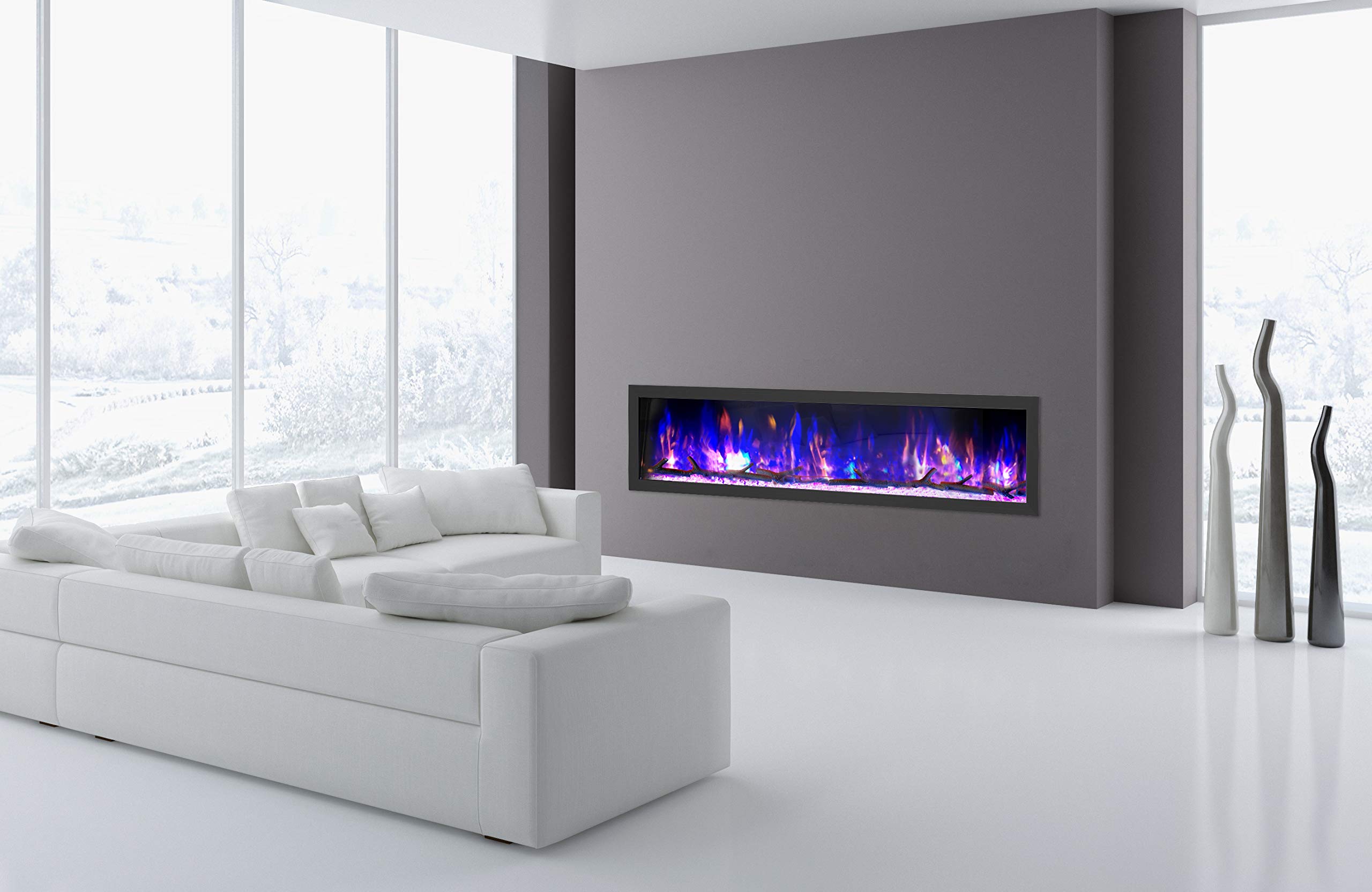 Dynasty Cascade74 inch Wall Mount Linear Electric Fireplace - Black, DY-BTX74