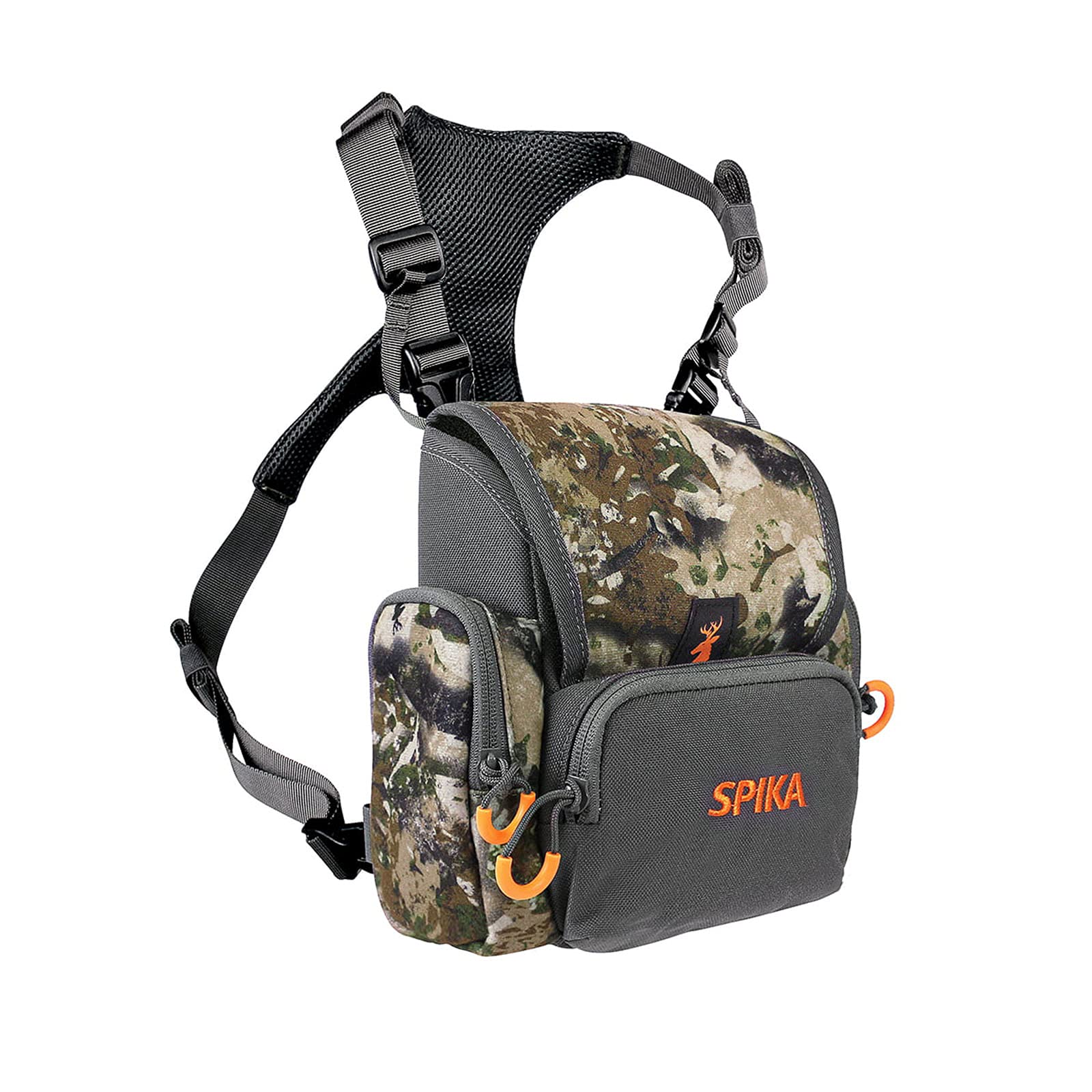 SPIKA Binocular Harness Chest Pack, Camo Bino Case with Rangefinder Waterproof Pouch for Hunting