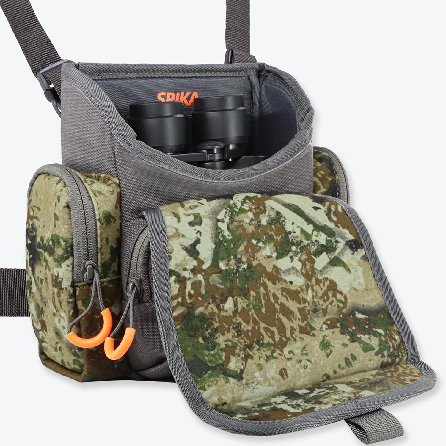 SPIKA Binocular Harness Chest Pack, Camo Bino Case with Rangefinder Waterproof Pouch for Hunting