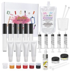 cilrofelr diy lip gloss making kit, 45 pcs, fun makeup kits for girls to create 10 moisturizing and shiny lip gloss