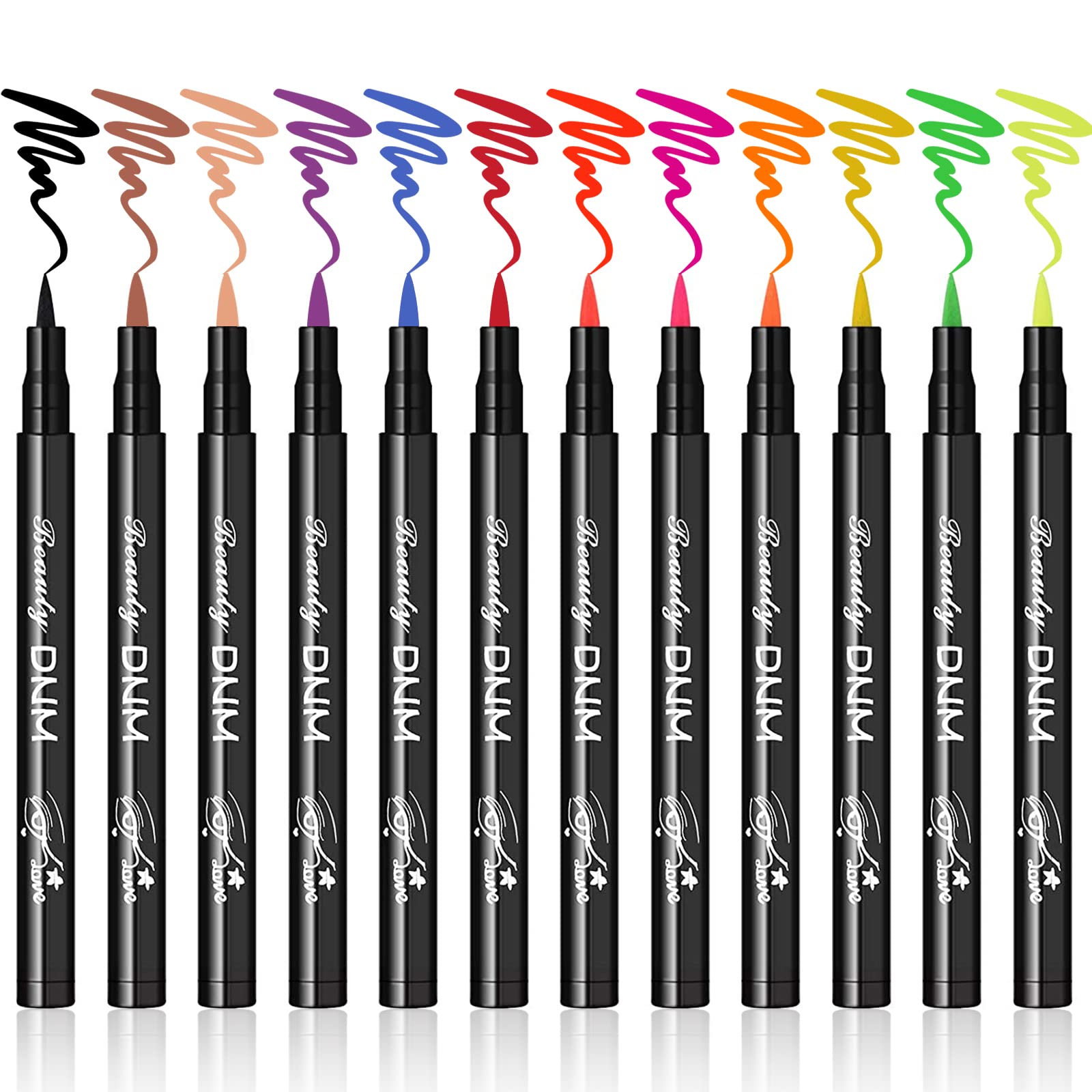 LOKFAR 12 Colors Matte Liquid Eyeliner Colorful Set, Matte Liquid Colorful Eye-Liner Pen Neon Colored Eyeliner Eye Makeup, Long Lasting Water-Proof Smudge-Proof Smooth Liquid Eyeliner Pen -#A