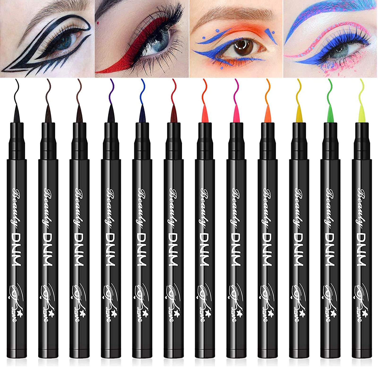 LOKFAR 12 Colors Matte Liquid Eyeliner Colorful Set, Matte Liquid Colorful Eye-Liner Pen Neon Colored Eyeliner Eye Makeup, Long Lasting Water-Proof Smudge-Proof Smooth Liquid Eyeliner Pen -#A