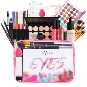 pure vie all-in-one holiday gift surprise makeup set essential starter bundle include eyeshadow palette lipstick concealer blush mascara eyeliner face powder lipgloss brush - full makeup kit for women