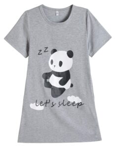 hupohoi big girls' summer cartoon sleepwear cute panda lovely cat nightgown cotton sleepshirt dress, panda, 12(us 8-11 years)