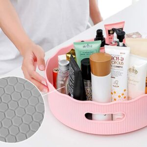 Goeielewe Lazy Susan Organizer Plastic Turntable Round Rotating Storage Organizer Tray with Handle for Kitchen Cabinets, Pantry, Countertops, Bathroom Vanity (Pink, Small: 9.5-Inch)