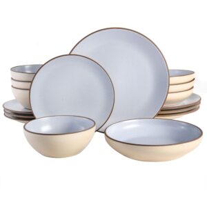 gibson elite contempo classic double bowl dinnerware set, service for 4 (16pcs), light blue