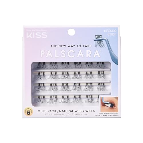 KISS Falscara Multipack False Eyelashes, Lash Clusters, Natural Wispy Wisps', 10mm-12mm-14mm, Includes 24 Assorted Lengths Wisps, Contact Lens Friendly, Easy to Apply, Reusable Strip Lashes