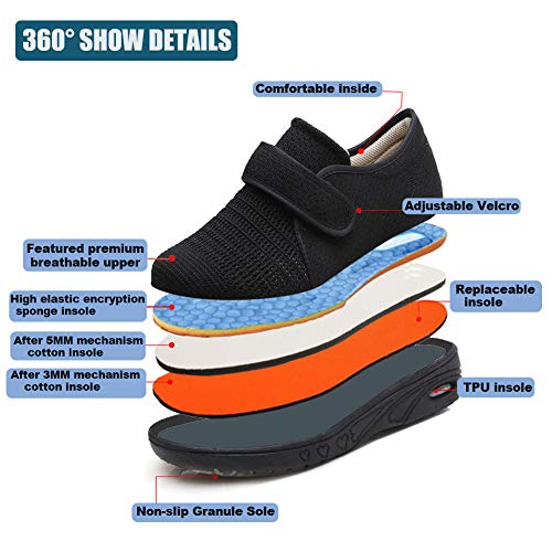 W&LESVAGO Breathable Lightweight Adjustable Diabetic Shoes Wide Width Air Cushion Walking Sneakers for Women Swollen Feet(Black,8.5)