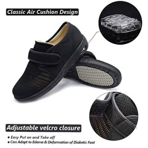 W&LESVAGO Breathable Lightweight Adjustable Diabetic Shoes Wide Width Air Cushion Walking Sneakers for Women Swollen Feet(Black,8.5)