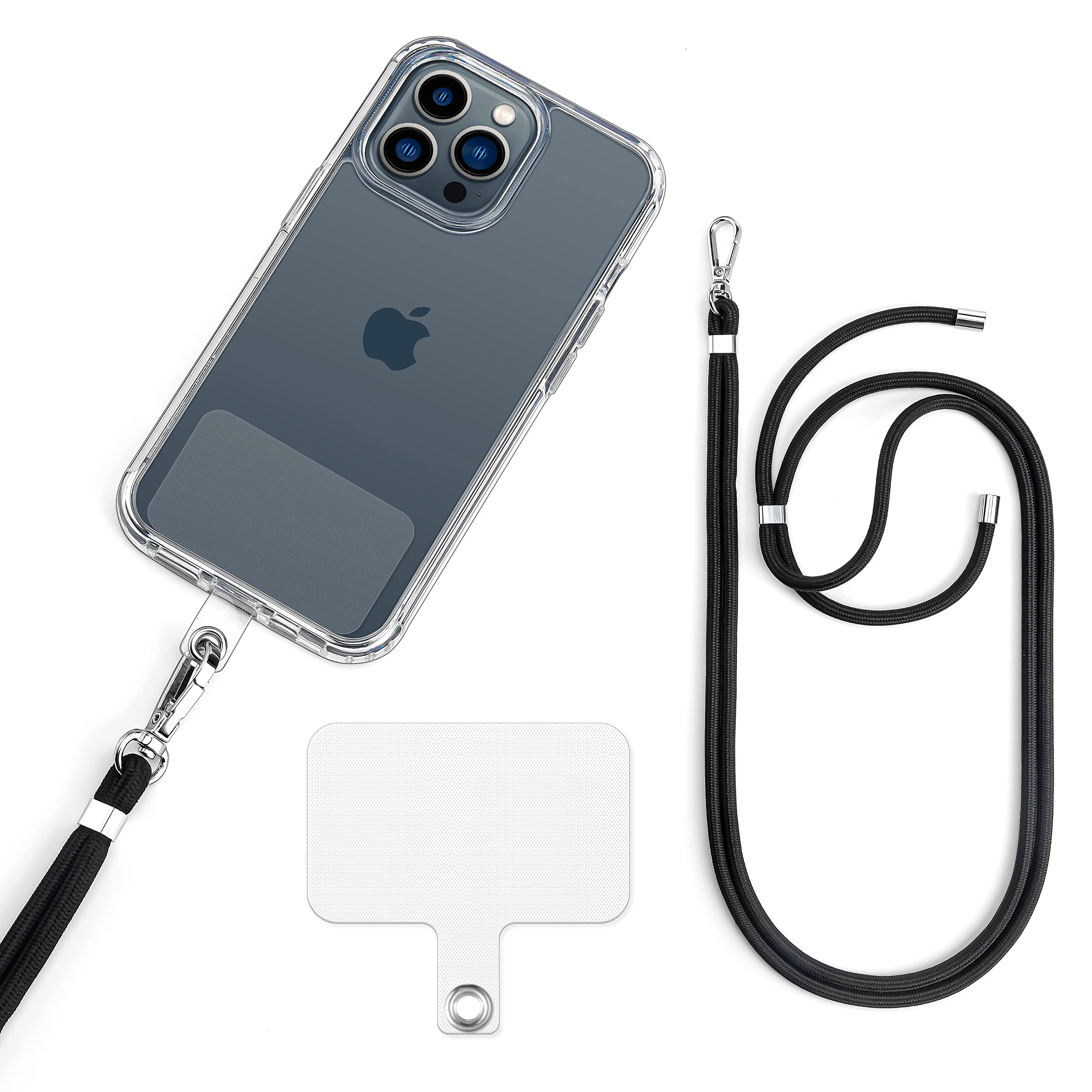 Black Universal Cell Phone Lanyard with Adjustable Strap - Phone Necklace Comfortably Around The Neck, Compatible with All Smartphones - Multipurpose Design, Ideal for Badges and Keys