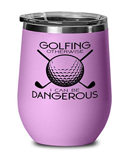 Golfing Wine Glass, Light Purple Wine Tumbler, Golfing Stainless Steel Insulated Lid Wine Glass Mug Cup Present Idea