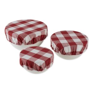 dii reusable cloth bowl cover collection machine washable, cotton with elastic stretch for food storage, 10.25"/8.25"/7.5" diameter, farmhouse plaid, stone, 3 piece