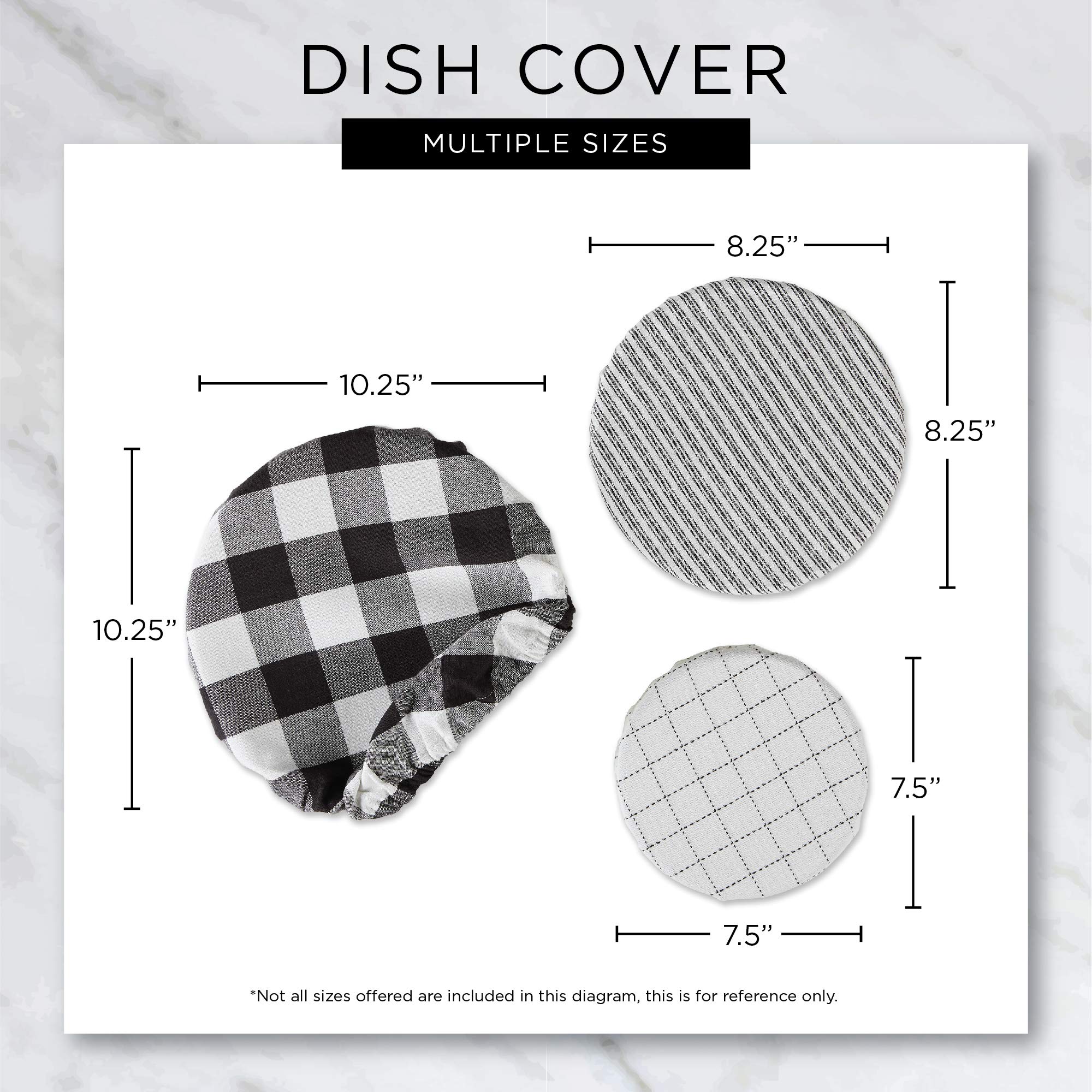 DII Reusable Cloth Bowl Cover Collection Machine Washable, Cotton with Elastic Stretch for Food Storage, 10.25"/8.25"/7.5" Diameter, Farmhouse Plaid, Stone, 3 Piece