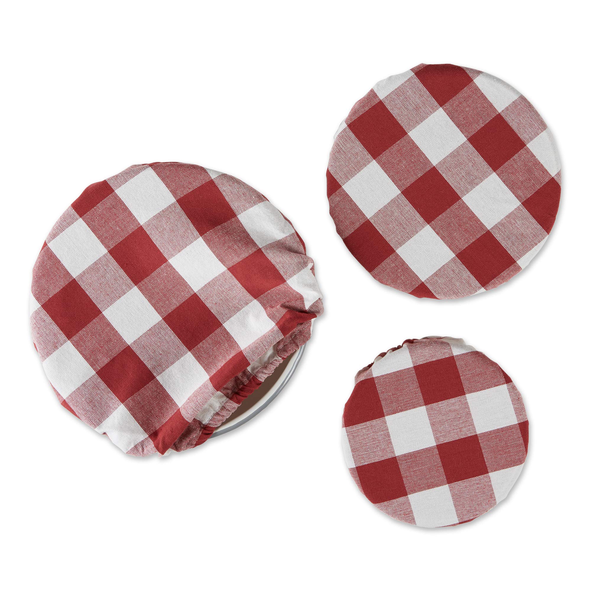 DII Reusable Cloth Bowl Cover Collection Machine Washable, Cotton with Elastic Stretch for Food Storage, 10.25"/8.25"/7.5" Diameter, Farmhouse Plaid, Stone, 3 Piece