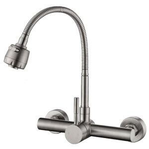 Wall Mount Kitchen Faucet One Handle 8" inch Center Commercial Sink Faucet with Stainless Steel Constructed Brushed Nickel Finish Commercial Kitchen Sink Faucet