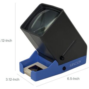 MINOLTA 35mm Desk Top Portable LED Slide and Negative Viewer Luminated 3X Magnify – for 2"x2" Slides & Positive Negatives - Worldwide AC Adapter & Plugs, Battery Operation & Cloth