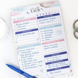 bloom daily planners Double Sided Daily Planning System Tear Off to-Do Pad - Undated Checklist Notepad Organizer with Perforated Sheets - 6" x 9" - Plan With Laur