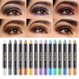 lsxia 15 colors glitter eyeshadow stick colorful set, shimmer glitter pearl cream eye-shadow stick eyeshadow crayon, shiny colored sticks eyeshadow pen eye makeup, long lasting smooth eye shadow stick