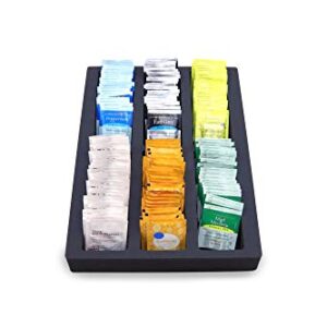 Polar Whale 2 Tea Bag Storage Deluxe Organizers Tray Drawer Bin Insert for Kitchen Home Office Condiments Packets Waterproof Washable Black Foam 6 Compartment 12.6 X 17.9 Inches